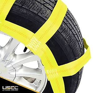 US Cargo Control Tow Dolly Basket Strap, Yellow Car Dolly Strap with Flat Hook End Fittings, Great for Tow Dolly Car Hauling, Fits Most 14-17 Inch Wheels, 3,333 Pound Working Load Limit