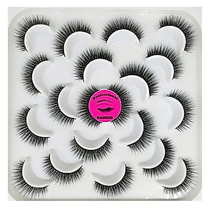 DAODER False Eyelashes Lashes Natural Look Thick Short 3D Faux Mink Lashes Strip 10mm Reusable Soft Wispy Lashes Pack Vegan Natural Lashes 10 Pairs(Natural Short lashes)