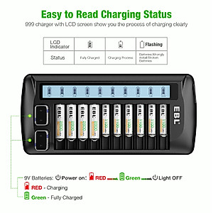 EBL 12 Bay LCD Universal Battery Charger for Rechargeable AA AAA 9V NIMH NICD Batteries