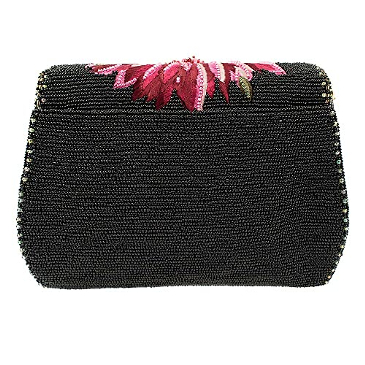 Mary Frances Pretty in Pink Beaded Floral Crossbody Clutch Handbag, Black