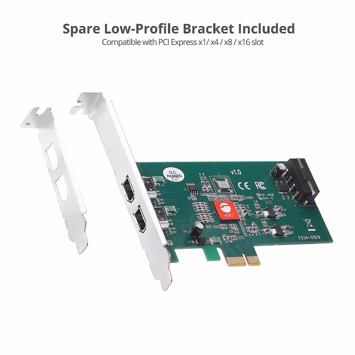 SIIG Dual Profile 2-Port FireWire 400 PCIe Card, PCIe 1.1 x1 to Dual 6-pin 1394a Port, 400Mbps, TI XIO2213BZAY Chipset, for Windows & Mac, Dual-Profile Brackets (NN-E20211-S1)
