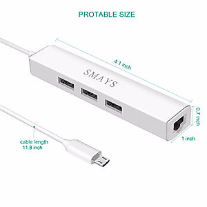 OTG Cable to Ethernet Adapter for Fire TV Cube, Fire TV Stick Lite 2020, Echo Show (2nd Gen), Micro USB HUB with Power