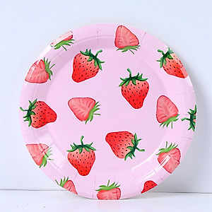 MaitianGuyou Strawberry Disposable Party Plates,40-Pack Paper Plates for Birthday, Party, Retirement,Appetizer,Wedding Bridal Baby Shower(Strawberry 3#, 9 Inch)