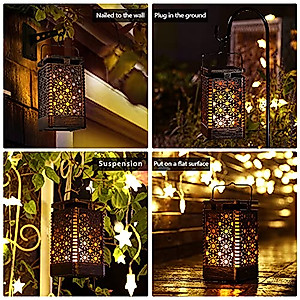 Solar Lanterns Outdoor Waterproof, Flickering Flame Outdoor Hanging Solar Lanterns Retro Solar Lights with Handle, Decorative Outdoor Lighting Solar Powered Umbrella Lights for Patio Garden 4 Pack