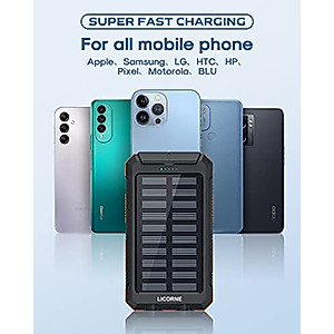 Solar Charger Power Bank Fast Charging - 30000mAh Portable Solar Phone Battery Panel Charger, QC3.0 Dual USB Port Battery Pack Charger Portable for All Cell Phones & Electronic Devices (Orange)