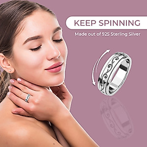 Shop LC Spinner Ring for Women - Spinning Anxiety Ring for Men - Wedding Band 925 Sterling Silver Platinum Plated Scrollwork Jewelry Stress Relief Gifts for Women Size 8 Engagement Bridal