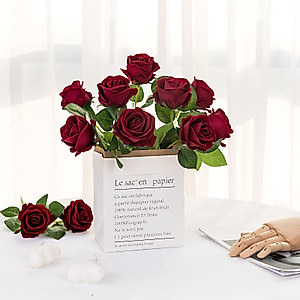 12PCS Artificial Roses Silk Flowers Fake Roses Bouquet Long Stem for Home Wedding Decoration Party (Wine)