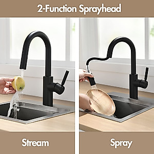 OUEN Matte Blcak Bar Faucet with Pull Down Sprayer for Single Sink,Bar Brass Faucet One Hole for RV Campers Sink Small Faucet with cUPC Supply Hose