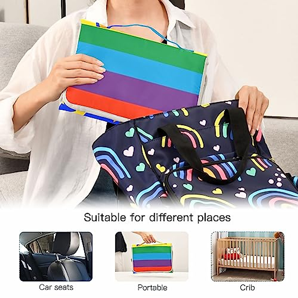 Lgbtqia Pride Portable Baby Changing Pad Diaper Changing Table Pad Waterproof Travel Changing Station Mat with Built-in Pillow for Newborn Essentials Baby