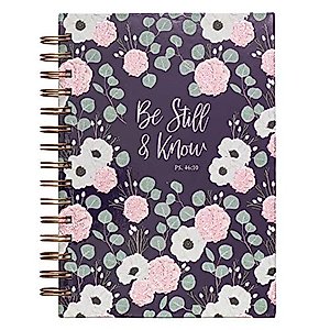 Christian Art Gifts Journal w/Scripture Be Still and Know Psalm 46:10 Bible Verse Navy Floral Inspirational Wire Bound Spiral 192 Ruled Pages, Large Hardcover Notebook, Wire Bound