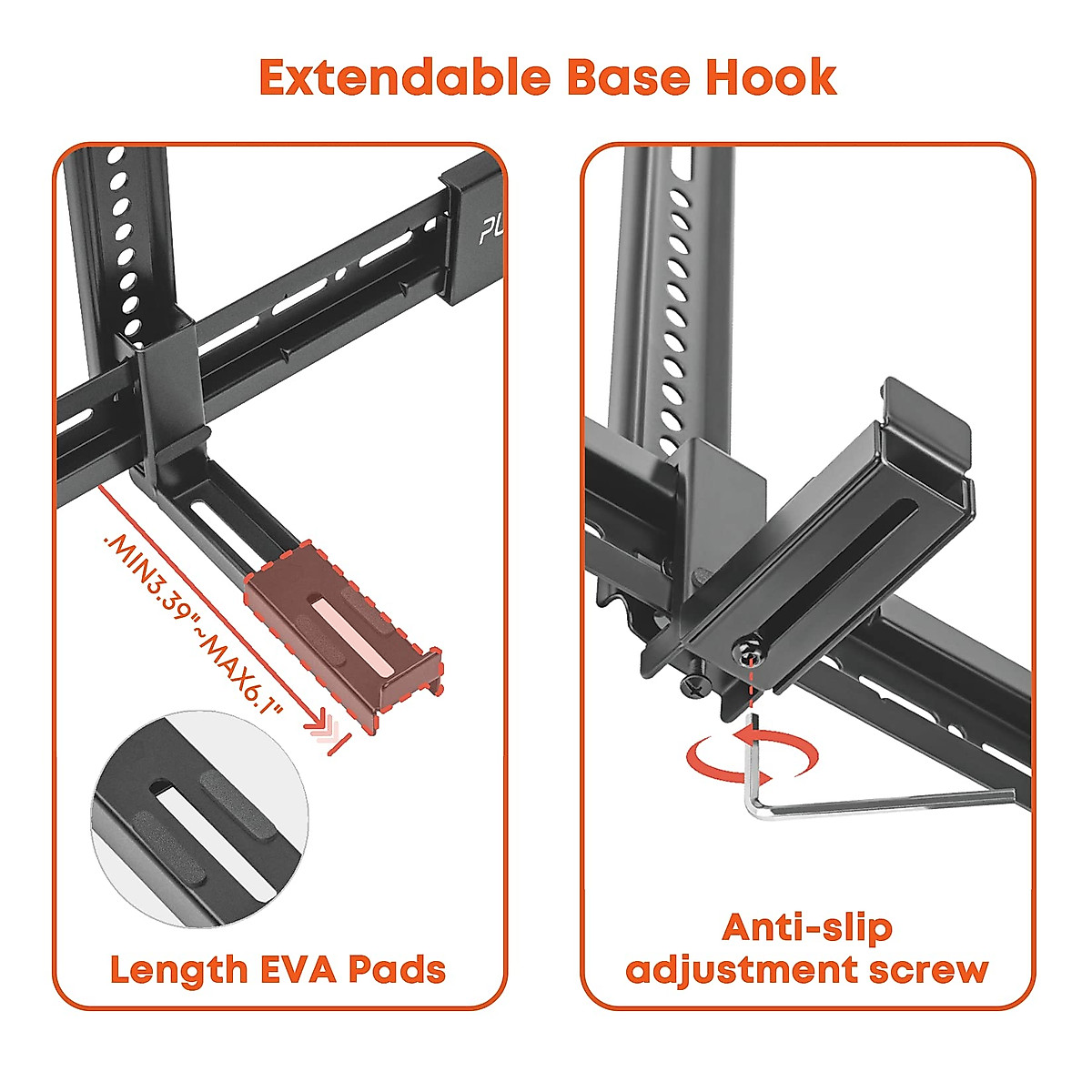 Sound Bar Mount Bracket Under Or Above TV,Soundbar Mount Bracket Extends 3.4"-6.1", Up to 33 Lbs with Non-Slip Base Holder,3 Installation Options,Max VESA 800x400mm
