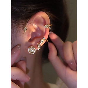 2PCS Women's Clip-On Earrings Hook Without Pierced Rose Flower Ear Bone Clip Ear Clip Butterfly (Rose Ear Clips)