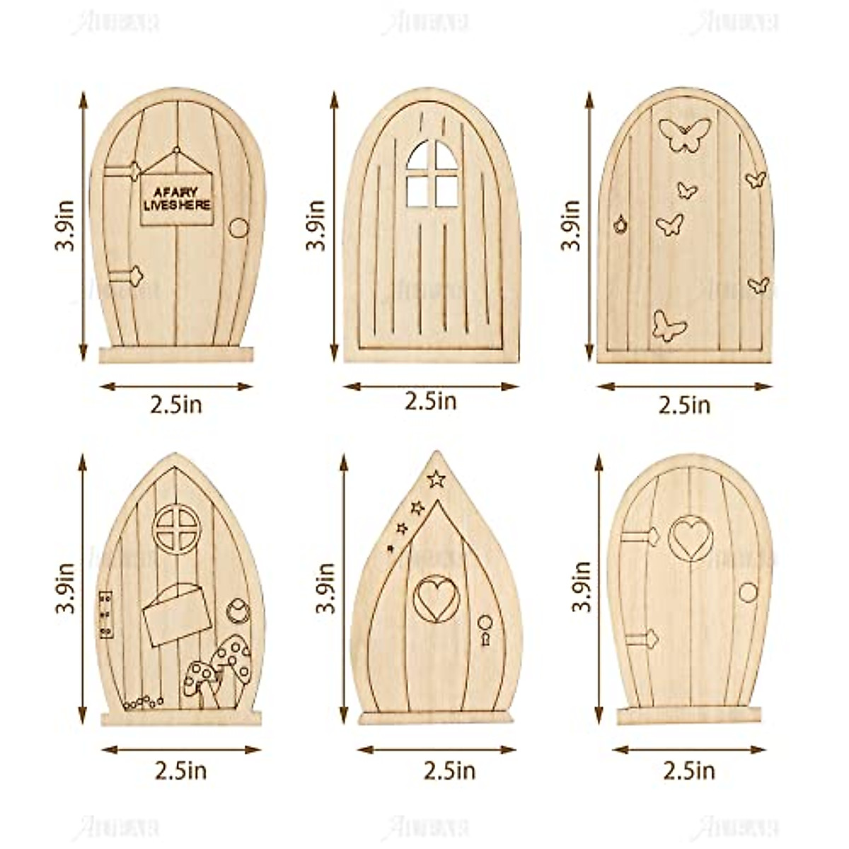 AUEAR, 24 Pack Fairy Door Miniature Wooden Garden Doors Windows Unfinished Fairy Window Accessories Mini Fairy House DIY Craft for Wall Home Party Decoration (6 Styles)