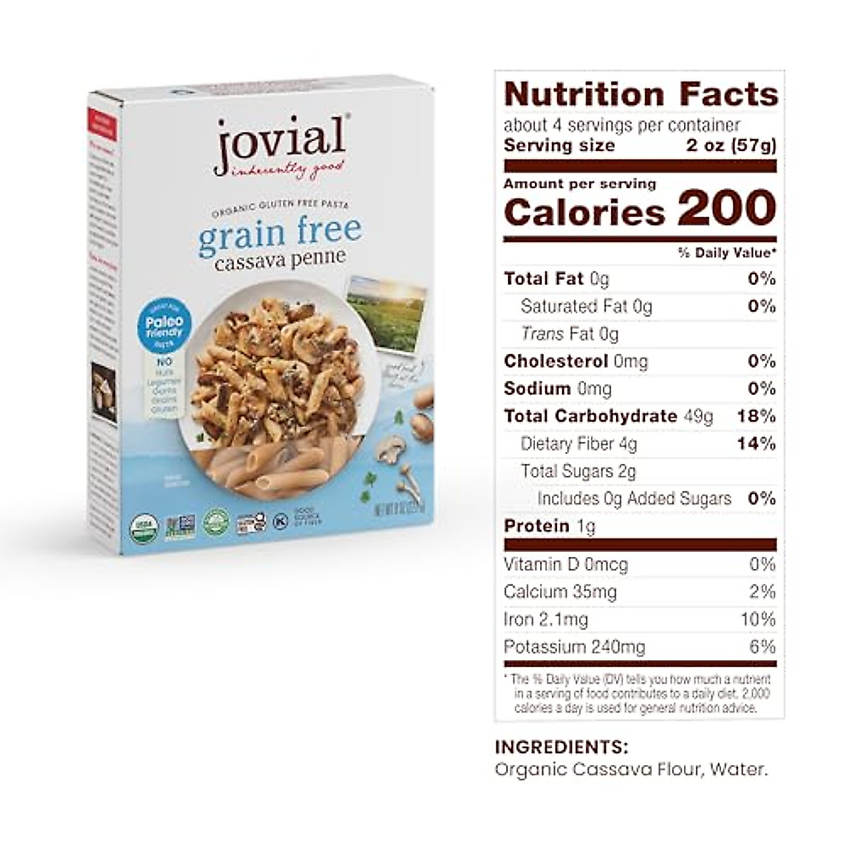 Jovial Grain-Free Cassava Pasta Variety (Orzo, Penne and Fusilli) - Cassava Pasta, Paleo Pasta, Gluten Free Pasta Spaghetti, Grain-Free, Gluten-Free, Organic, Non-GMO - 3 Pack, 1 of Each Flavor