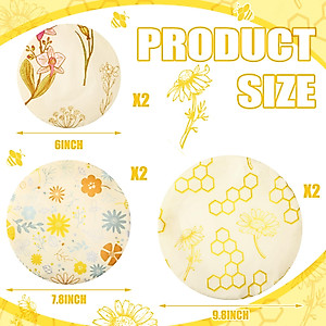 Yiyiring 6 Pcs Beeswax Bowl Covers Reusable Cloth Bowl Covers Elastic Fabric Dish Cover Beeswax Food Wraps Cotton Kitchen Storage Containers Lids Kitchen Gifts for Bread Leftover Food Fruits Salad