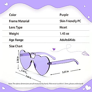 LUCKYCHRIS 2 Pcs Purple Heart Sunglasses for Women Oversized Heart Shaped Glasses Rimless Fun Sunglasses Pack for Bachelorette Party Favors
