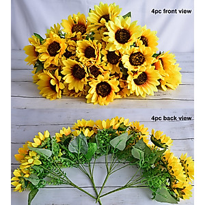 LSKYTOP 6 Bunches Artificial Sunflower Bouquet,Silk Sunflowers Fake Yellow Flowers for Sunflower Floral Arrangement Home Decor