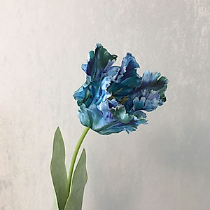 MISNODE 3PCS Artificial Parrot Tulip Flower Stems, Blue 27 Inch Parrot Tulip Bouquet, Single Head Silk Tulips Flower Branches for Wedding Bridal Bouquet Party Home Garden Decor