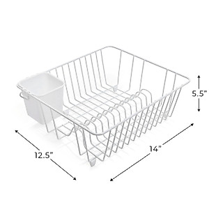 Smart Design Dish Drainer Rack - Small - In Sink or Counter Drying - Steel Metal Wire - Cutlery, Plates, Dishes, Cups, Silverware Organization - Kitchen (White - 14 x 5.5 Inch)