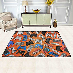 Colorful Gamepad Pattern Area Rug 4x6 Game Joystick Non Slip Large Rugs for Living Room Bedroom Absorbent Washable Carpet with Rubber Backing Indoor Outdoor for Dorm Backyard Patio
