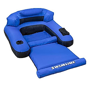 Swimline Swimming Pool Inflatable Nylon Vinyl 1 Person Floating Loungers Chairs with Backrest, Footrest, and Drink Cupholder, Blue (2 Pack)
