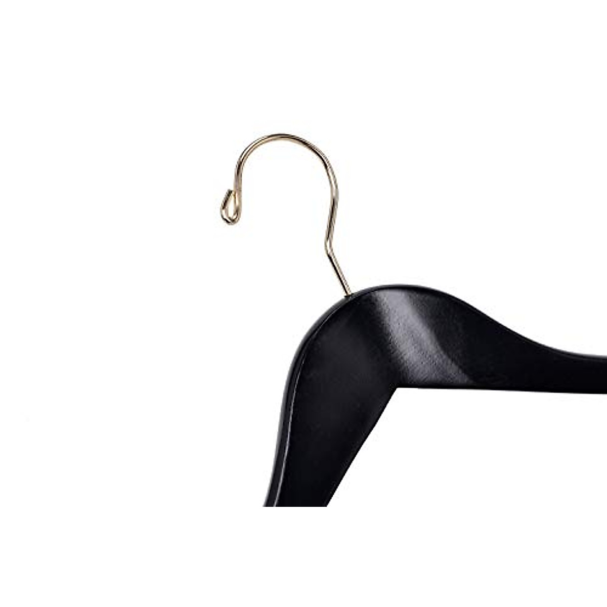Quality Black Semi Curved Wooden Suit Hangers, 10-Pack Smooth Finish Solid Wood Coat Hanger with Swivel Hook, Jacket, Pant, Dress Clothes Hangers (Black - Gold Hook, 10)