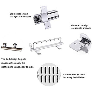 KUOTIAN Silver Metal Closet Valet Rod, Heavy Duty Retractable Clothes Rack for Closet 12.2 to 18 inch (6 Balls)