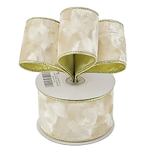 MEEDEE Ivory Velvet Ribbon with Gold Back Double Sided Christmas Wired Ribbon Cream Velvet Ribbon 2.5 Inch with 10 Yards Christmas Velvet Ribbon for Christmas Tree, Wreath Supplies, Crafts Bow