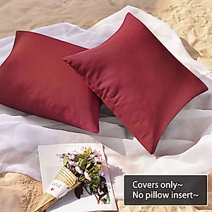 PiccoCasa 2 Pcs Waterproof Throw Pillow Covers, 18 x 18 Inch, Decorative Cushion Covers, Sofa Pillowcase for Couch Bedding Livingroom Garden Patio Home Decor, Red