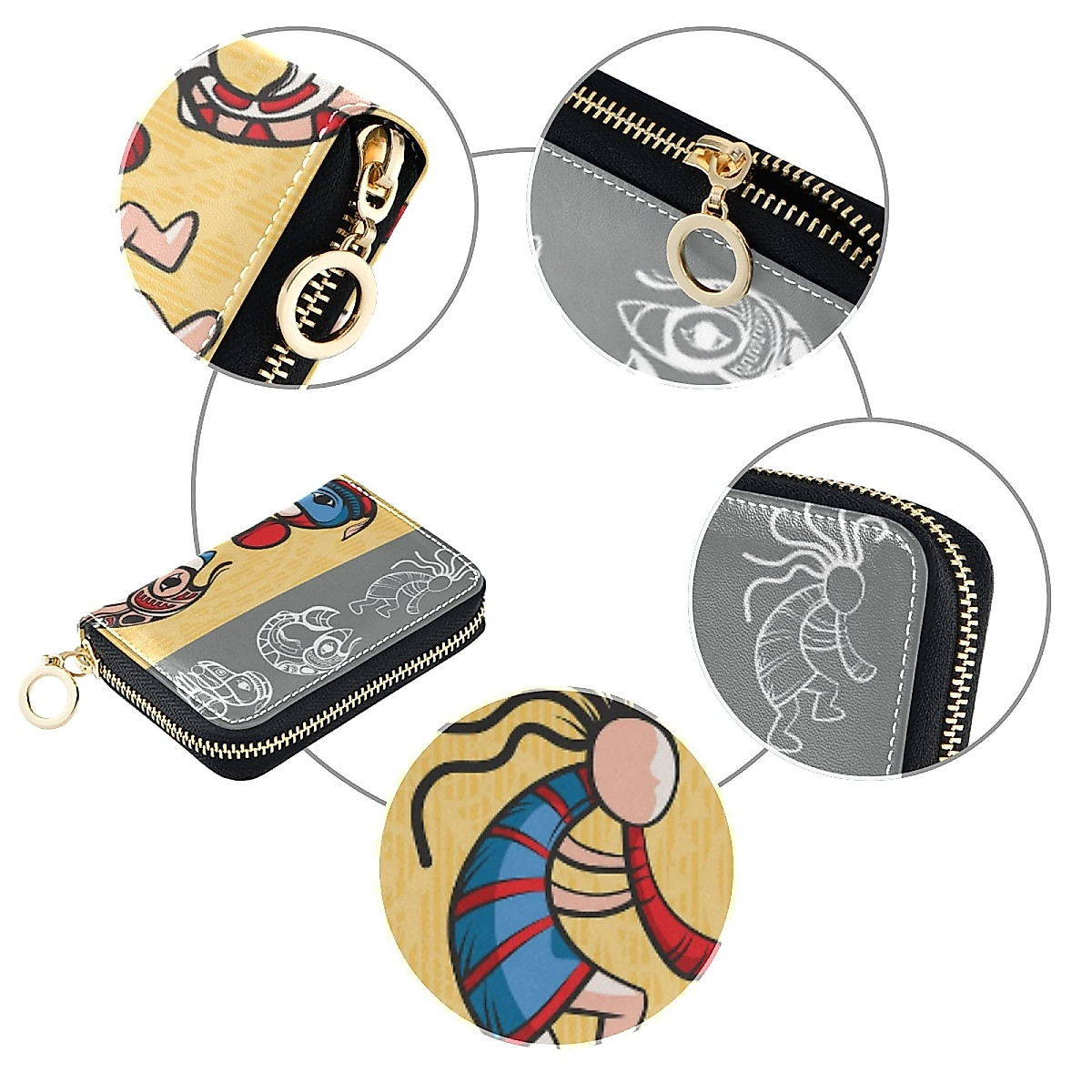 Native American kokopelli Grey Credit Card Coin wallet, RFID Blocking Compact Women Leather Card Holder, Key Change Organizer, Zipper Purse Clutch Pouch Pocket