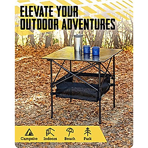 TrailBuddy Folding Camping Table - Aluminum Foldable Table for Tailgating or Camp Site with Carry Bag - Lightweight and Portable for Beach, Picnic, Tailgate & Outdoor Use, 28"x 28" x 28"
