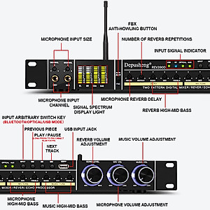 Depusheng REV3900 KTV Pre-Effector Household Reverberator Karaoke Anti-Howling Audio Processor USB Bluetooth Device with Microphone