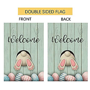 Welcome Spring Easter Bunny Small Garden Flag Egg Vertical Double Sided Burlap Yard Outdoor Decor 12.5 x 18 Inches (126019)