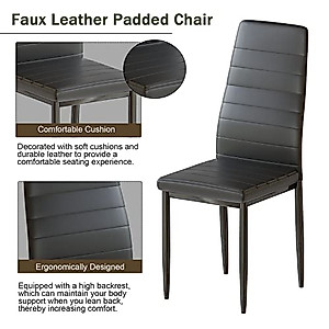 Lamerge Kitchen Tables Set for 4, Dining Faux Marble Top Table and 4 PU Leather Chairs, 5 Pieces Dining Room Table Set for Small Space, Breakfast Nook and Apartment, Black