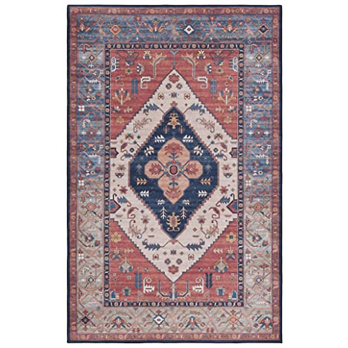 SAFAVIEH Tucson Collection Area Rug - 5' x 8', Rust & Blue, Traditional Persian Design, Non-Shedding Machine Washable & Slip Resistant Ideal for High Traffic Areas in Living Room, Bedroom (TSN153P)