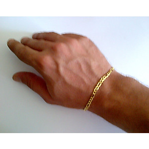 Jewelry Affairs 10k Yellow Real Gold Hollow Figaro Bracelet Chain, 3.5mm, 8.5"