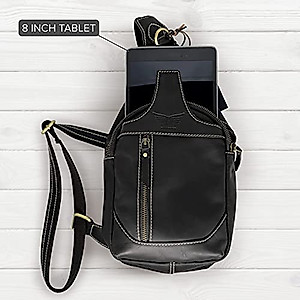 Dimarcy Leather Cross-body Sling Bag Casual Daypack Backpack Chest Shoulder Multi-Purpose Timeless Design Small Men (Black)