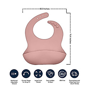 Personalized Silicone Bib and Spoon Set with Debossed Custom Name, Babies/Toddlers Durable Adjustable with Pocket for Baby Boy & Girl | Pink