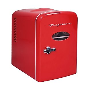 CURTIS EFMIS151 Frigidaire Mini Portable Compact Personal Fridge, 4 Liter Capacity, 6 Cans, Makeup, Skincare, Freon-Free & Eco Friendly, Includes Home Plug & 12V Car Charger, Red