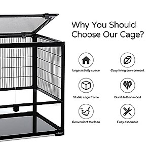 OIIBO Glass Hamster Cage, 24" L x 18" W x 22" H Large Gerbil Cage with Mesh Sides Well Ventilated, Chew-Proof Small Animal Cage Large Glass Hamster Cage for Hamster Gerbil Syrian Guinea Pigs