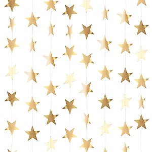 Patelai Glitter Star Garland Banner Decor, 130 Feet Bright Star Hanging Bunting Banner Backdrop for 2025 New Year Decor Graduation Wedding Birthday Christmas Party(Champagne Gold)
