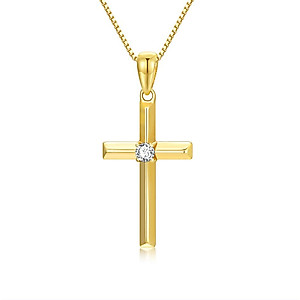 SISGEM 14k Gold Diamond Cross Pendant Necklace for Women, Religious Jewelry Confirmation Gifts for Her, (0.05 ct natural diamond, with 14k Gold Box Chain 18 inches)