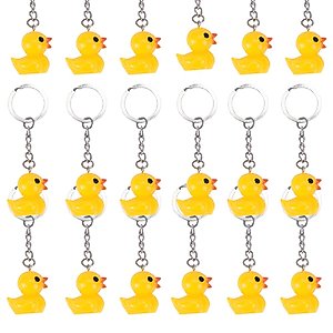 AWEELON 24 Pcs Plastic Yellow Duck Keychains Tiny Ducks Keychains Duck Party Favors Cute 3D Duck Chains Small Ducky Pendant Accessories for Birthday Party Baby Shower