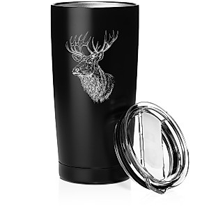 Smooth Body Tumbler Stainless Steel Vacuum Insulated Travel Mug Cup Gift Elk Head (Black, 20 oz)