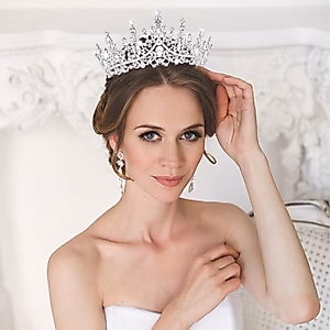 Trnerm Crystal Wedding Crown for Women, Silver Queen Princess Crown, Rhinestone Tiara for Women, Hair Accessories for Quinceanera Pageant Prom Birthday Halloween Cosplay