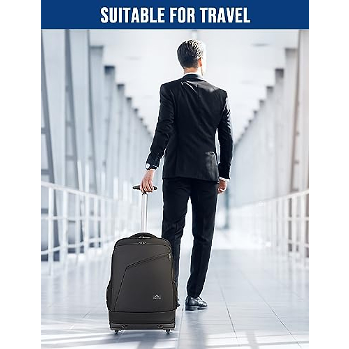 MATEIN 17 inch Rolling Backpack, Travel Laptop Backpack for Men Women, Large Wheeled Backpack Water Resistant Carry on Roller Bag Airline Approved, Business Luggage Suitcase, Traveler Gifts, Black