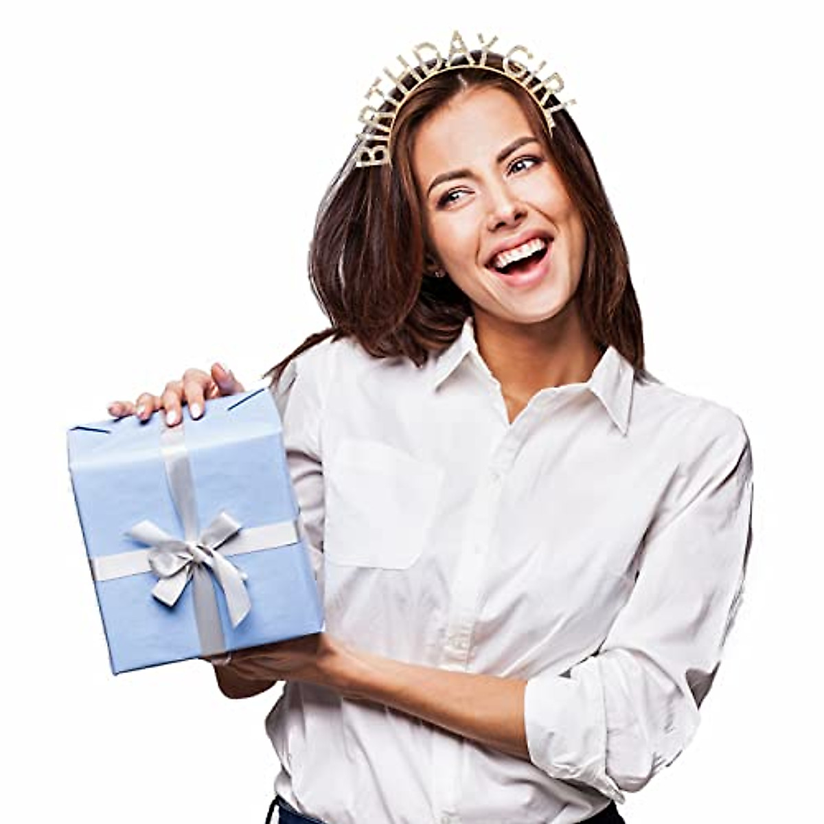 Sibba 1 PC Crown Happy Birthday Tiaras Princess Queen Decorations Party Accessories Rhinestone Headband Hairband Pin Headwear Headpiece Prom Photograph Women Girl