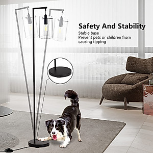 RORIANO Industrial Floor Lamp, Modern Standing Lamp with Hanging Clear Glass Shade, Farmhouse Rustic Tall Pole Lamp with Foot Switch for Living Room Bedroom Office, LED Bulb Included (Black)