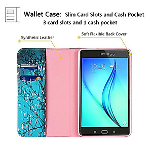 UUcovers T377 Tablet Case for Samsung Galaxy Tab E 8.0 Inch 2016 Model (SM-T377A/T377V/T377P/T375/T378) PU Leather Folio Stand Wallet Soft TPU Back Shockproof Cover with Card Pocket, Pear Flower Blue