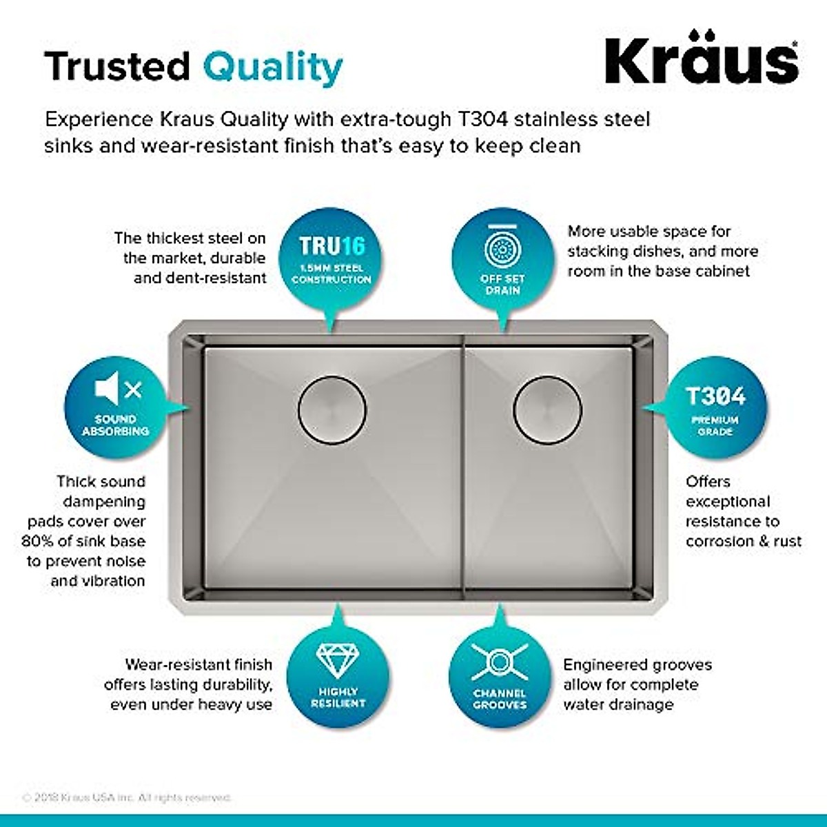 Kraus KHU103-32 Standart PRO 32 inch 16 Gauge Undermount 60/40 Stainless Steel Set (8 Item Bundle: Sink, Bottom Grid Assembly, Drain Cap x2, Kitchen Towel), 32, 50/40 Double Bowl, Silver